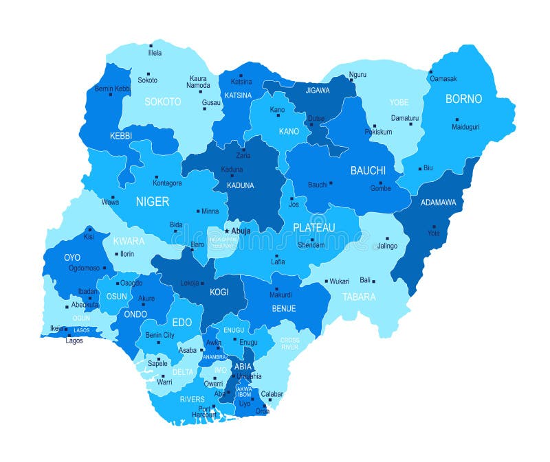 Nigeria Map. Cities, Regions. Vector Stock Illustration - Illustration ...