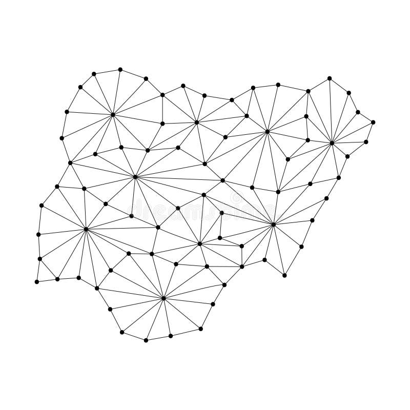Nigeria Map of Polygonal Mosaic Lines Network, Rays, Dots Illustration ...