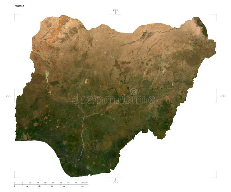Nigeria Shape on Black. High-res Satellite Stock Illustration ...