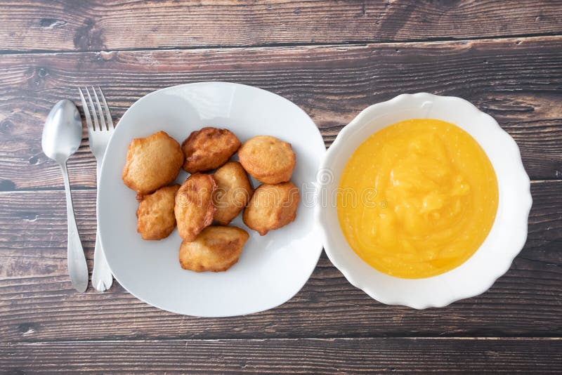 Nigerian Deep Fried Akara Beancake Served with Custard Stock Photo ...