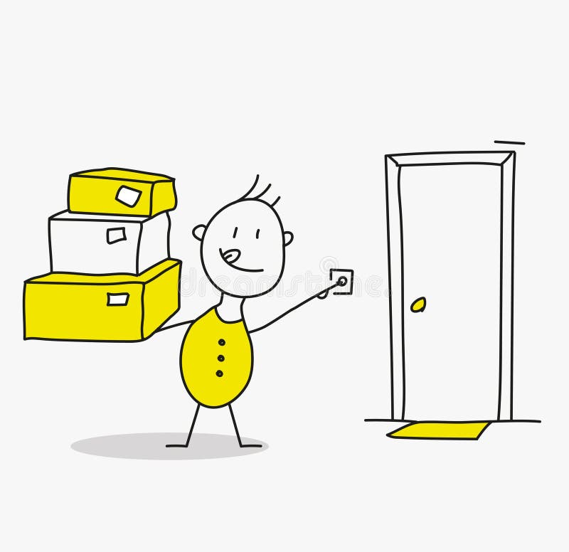 Delivery Man Ring the Doorbell Stock Vector - Illustration of icon ...