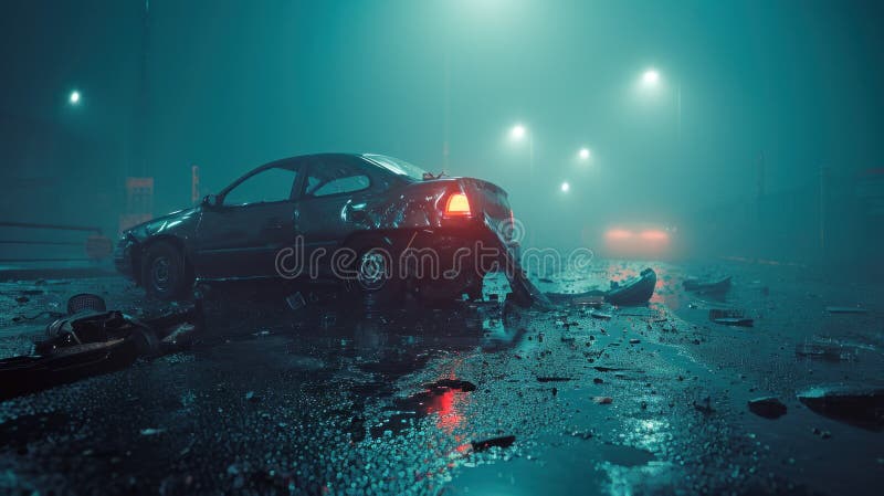 Night Accident with a Pillar of Lighting on the Road at Shallow Depth ...