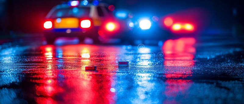 Night Accident Scene, Wet Road, Flashing Lights Stock Illustration ...