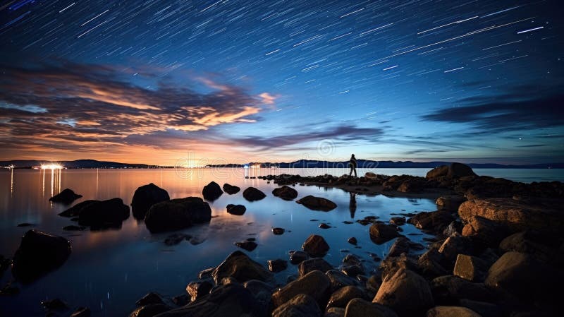 Night Adventures. Observation of the Fall of Perseid Meteorites Stock ...