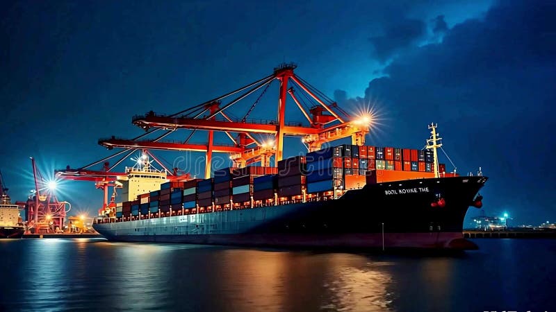 International Port with Crane Loading Containers in Import Export ...