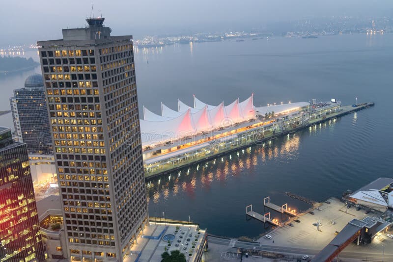 Night Aerial View of Canada Place in Vancouver Stock Photo - Image of ...