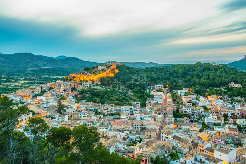 Night Aerial View of Capdepera Castle and Capdepera Town, Mallorca ...