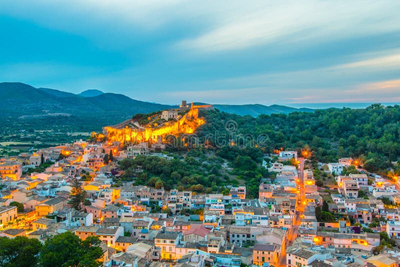 Night Aerial View of Capdepera Castle and Capdepera Town, Mallorca ...