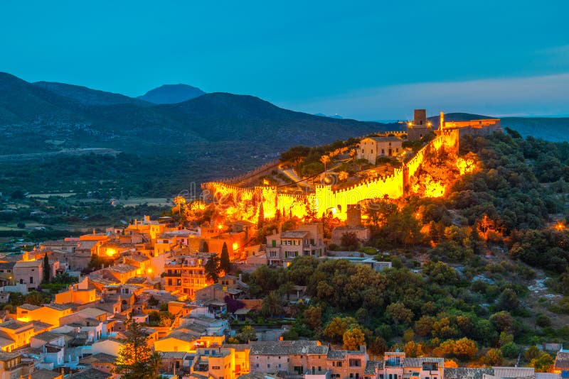 Night Aerial View of Capdepera Castle and Capdepera Town, Mallorca ...