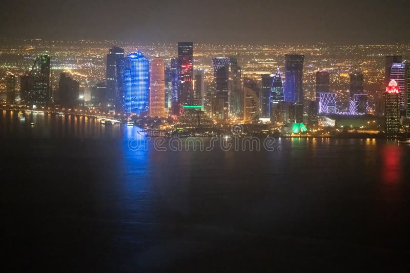 Night Aerial View of Doha Modern Skyline from the Sea Editorial Photo ...