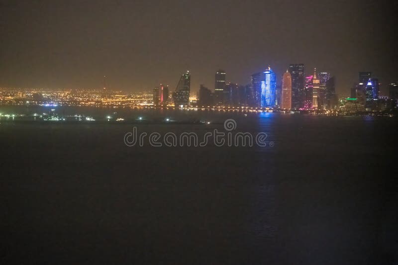 Night Aerial View of Doha Modern Skyline from the Sea Editorial Photo ...