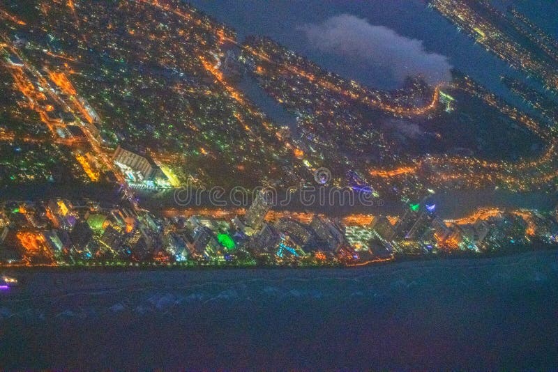 Night Aerial View of Miami Beach from the Airplane, Florida Stock Photo ...