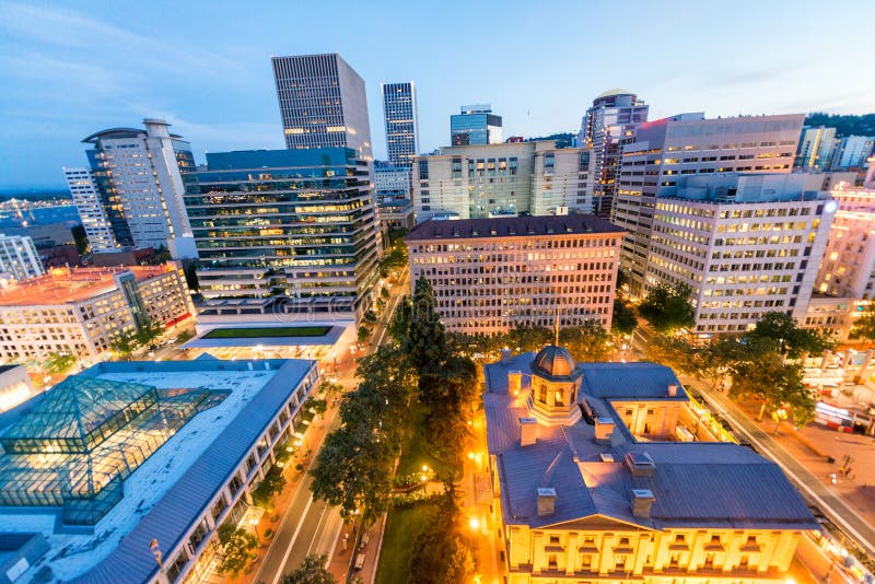 Night Aerial View of Portland Skyline, Oregon Stock Image - Image of ...