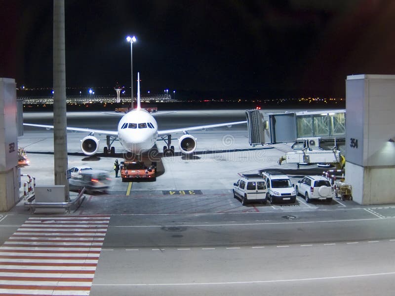 Night airport operations stock photo. Image of airplane - 20537572