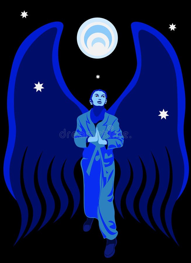 Night angel under the moon stock illustration. Illustration of ideas ...