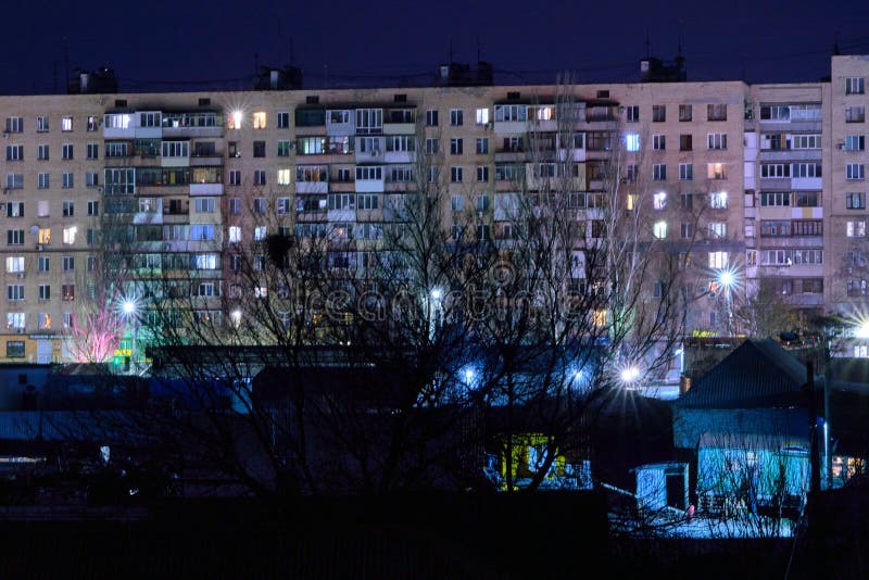 Night Architectural Landscape of a Soviet Apartment Building Stock ...