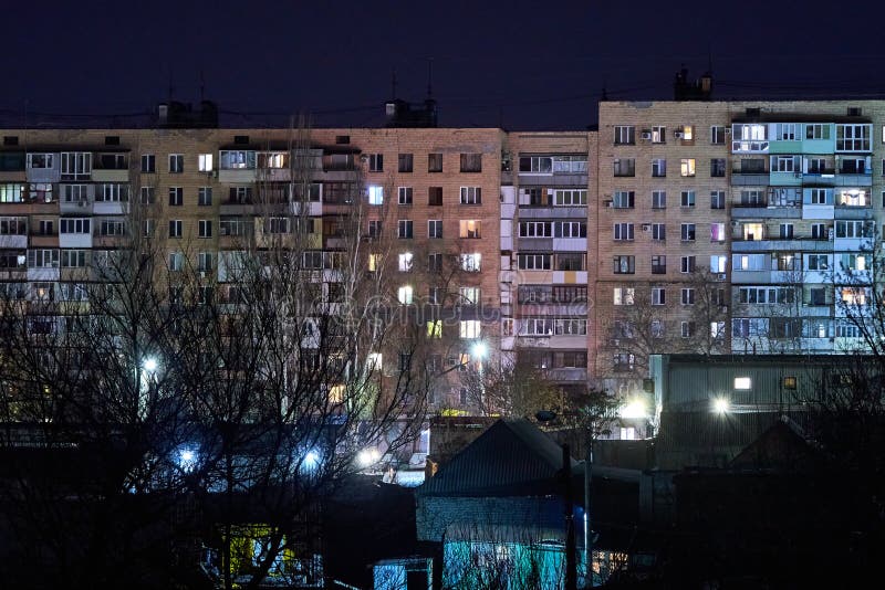 Night Architectural Landscape of a Soviet Apartment Building Stock ...