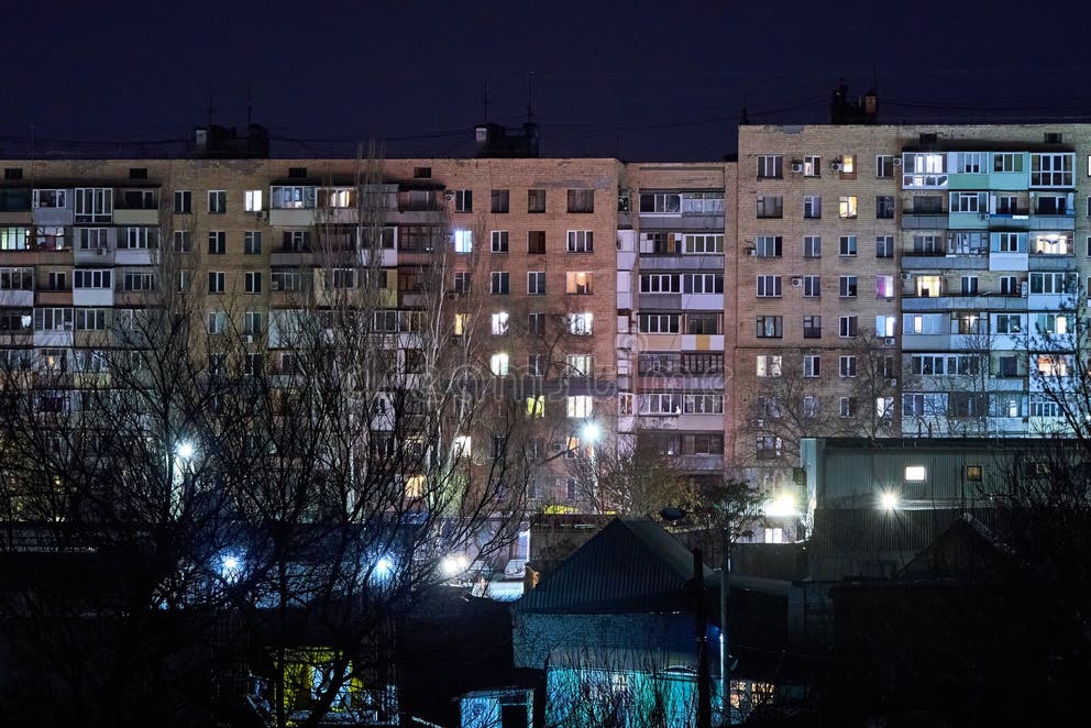 Night Architectural Landscape of a Soviet Apartment Building Stock ...