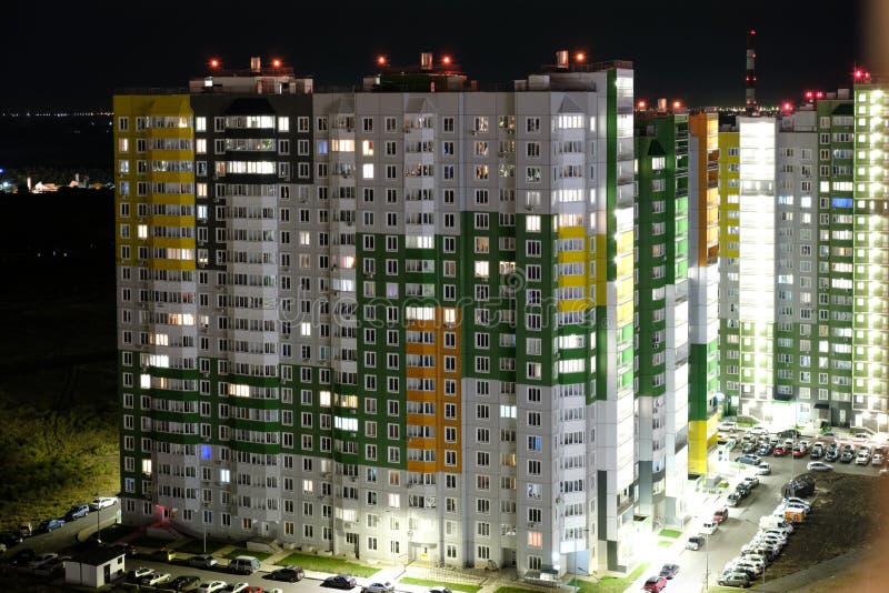 Night Architecture. Modern Buildings in a Residential Area Stock Photo ...