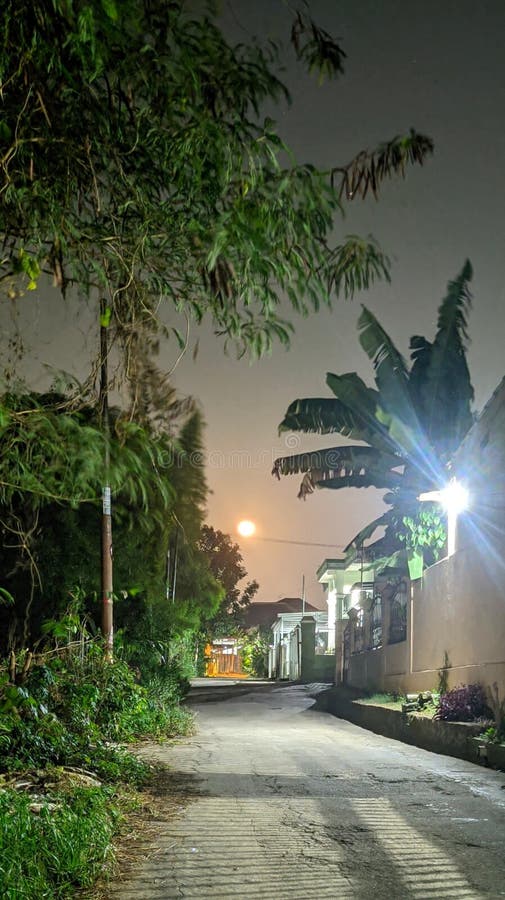 The Night Atmosphere with the Moon is Very Beautiful Stock Image ...