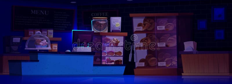 Night Bakery Counter in Cafe Store Interior Vector Stock Vector ...