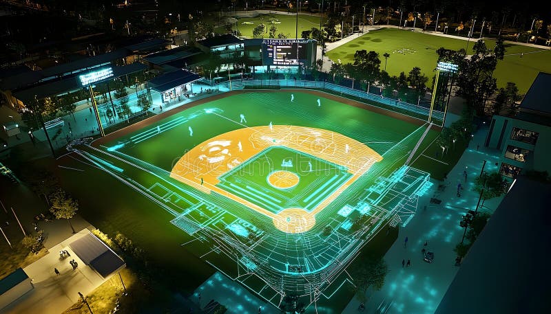 Night Baseball Field Design Overlaid Stock Illustration - Illustration ...