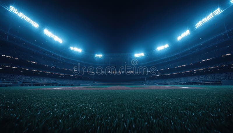 A Night Baseball Field Illuminated by Bright Stadium Lights before the ...