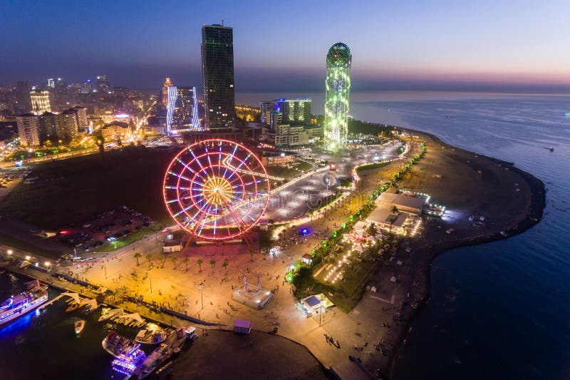 Night Batumi City, Georgia stock image. Image of street - 98087415