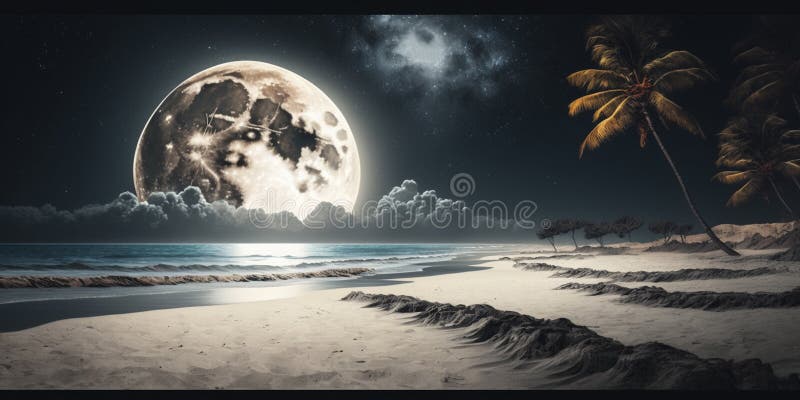 Night Beach. Created with Generative Ai Technology Stock Illustration ...
