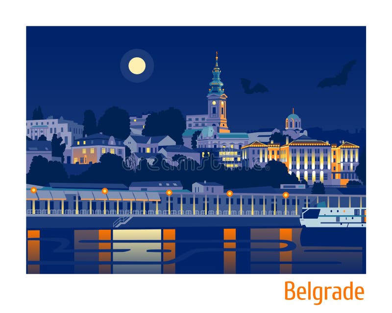 Night Belgrade Vector Illustration Stock Vector - Illustration of ...