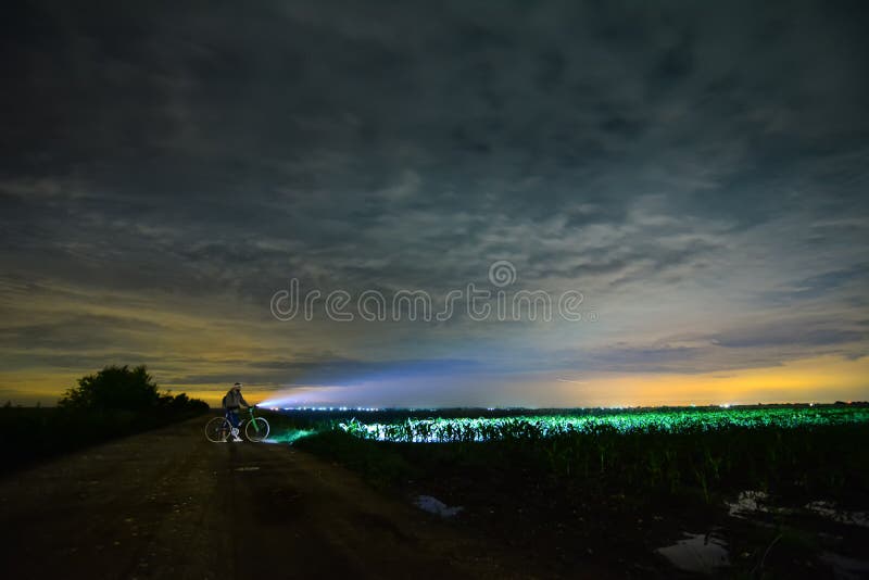 Night bicycle ride stock photo. Image of ride, bike, flashlight - 73673930