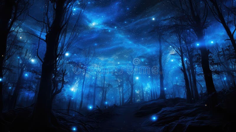 Night blue light particles stock illustration. Illustration of glow ...