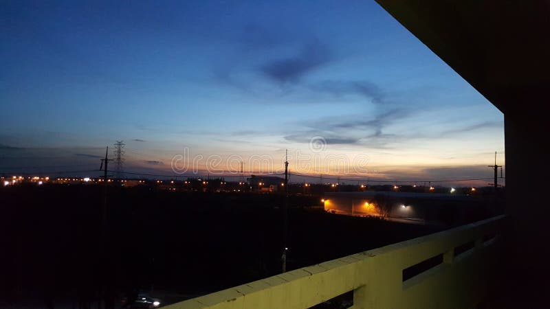 Night Blue Scene on Forth Floor Building Stock Image - Image of ...