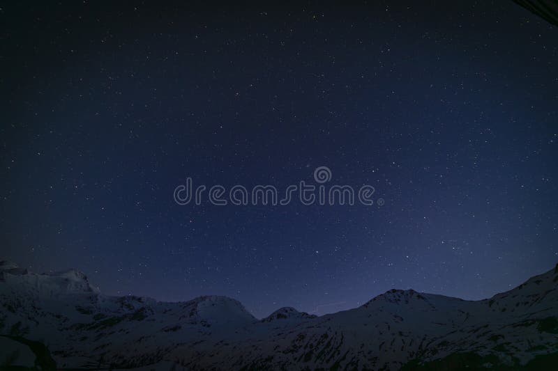 Night Blue Sky in Spring Evening with Snow and Star Lights Stock Image ...