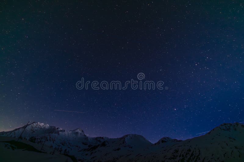 Night Blue Sky in Spring Evening with Snow and Star Lights Stock Photo ...