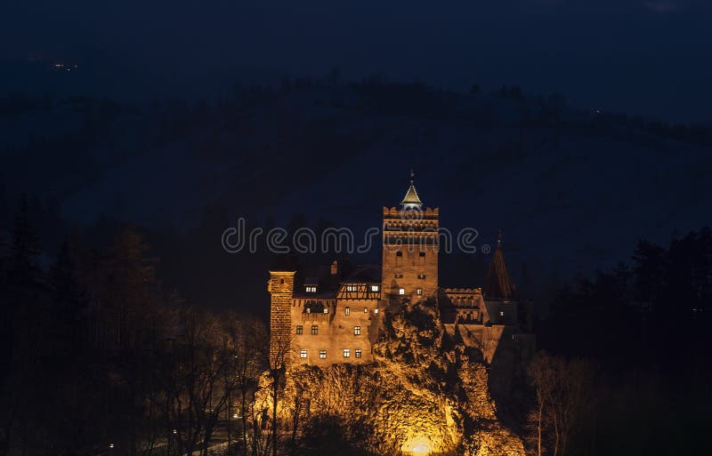 Night Bran castle stock photo. Image of winter, bran - 64487498