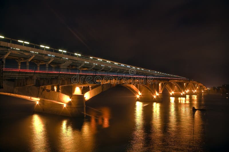 Night bridge stock image. Image of contrast, lights, kiev - 12550045