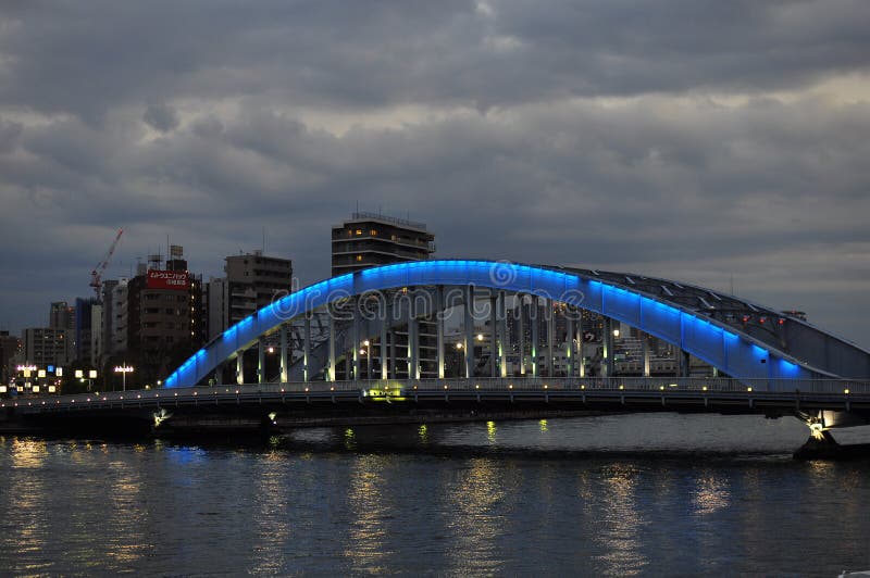 Tokyo at Night - Eitai Bashi Bridge Stock Image - Image of condo ...
