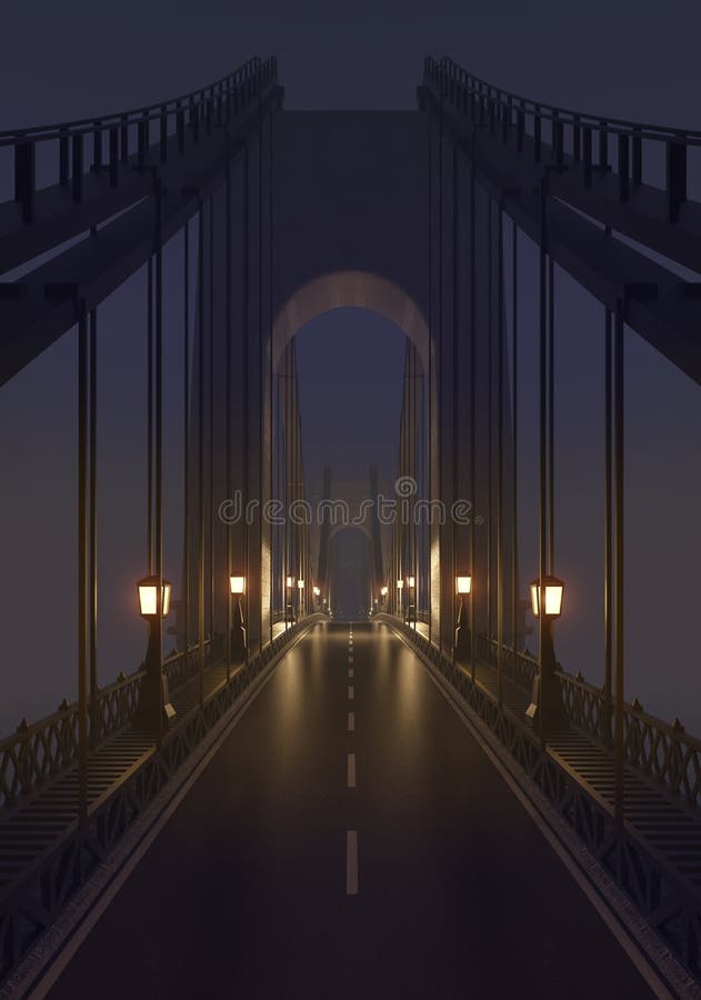 Night Bridge stock illustration. Illustration of asphalt - 68452381