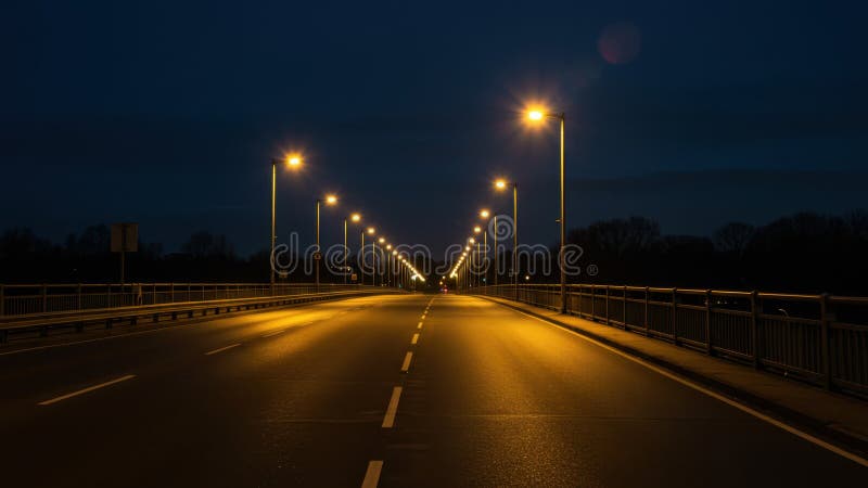 Night Bridge Lightscape stock illustration. Illustration of yellow ...