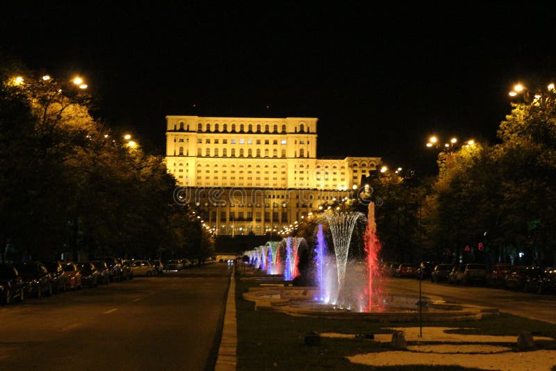 Night in Bucharest. stock photo. Image of lighting, created - 258699778