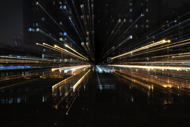 Night Building with Glowing Windows and Zoom Effect Stock Photo - Image ...