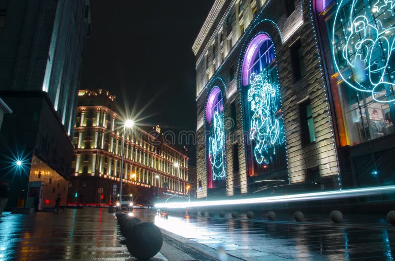 Night buildings stock photo. Image of lights, monochrome - 88300778