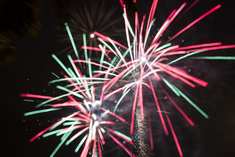 Night Burst of Beautiful Firework Celebration with Colorful Glow ...