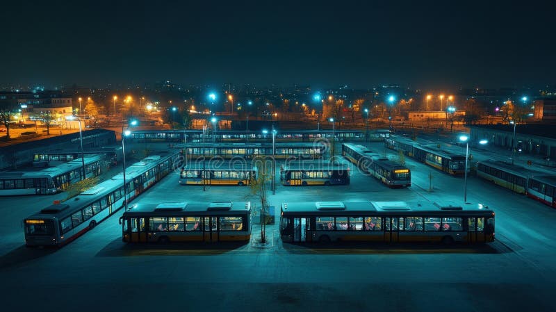 Night Bus Depot, Mass Transport Stock Illustration - Illustration of ...