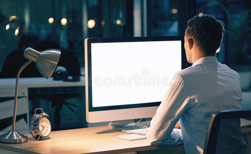 Night Business, Man and Computer Mockup for Planning, Web Design and ...