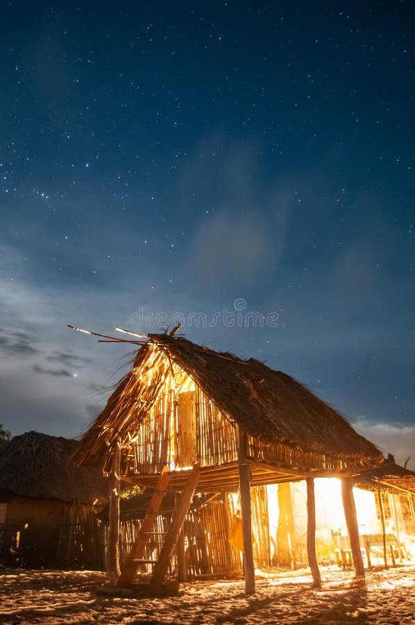 Night in a Cabin in the Beach. a Cozy Cabin Sits on a Beach Under a ...