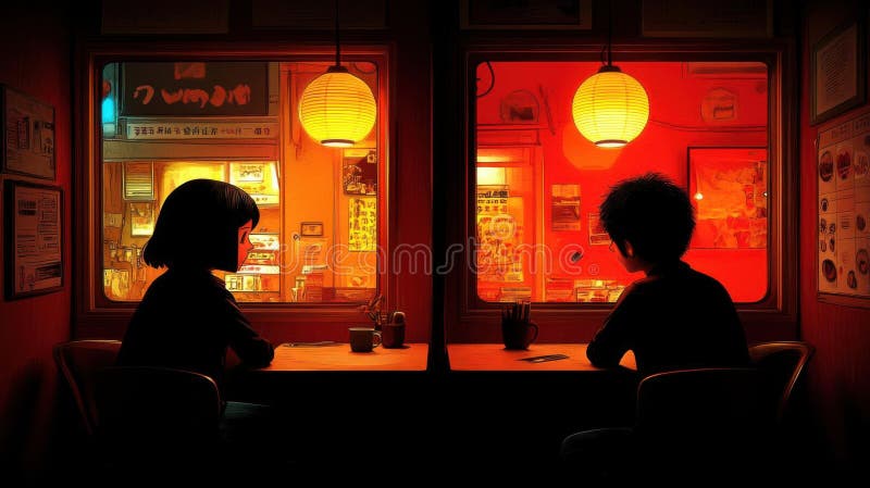 Night Cafe, Distant Conversation Stock Photo - Image of alone ...