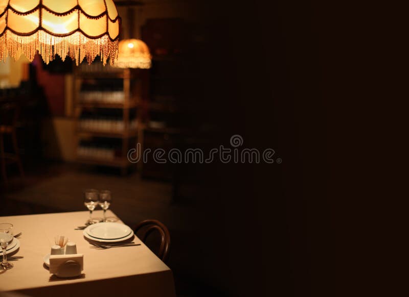 Night cafe interior. stock photo. Image of lamp, night - 126877692