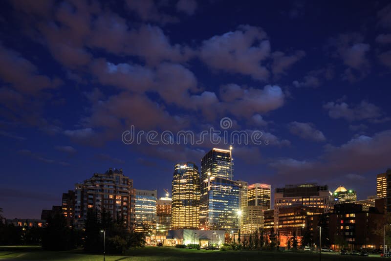 Night Calgary editorial stock photo. Image of moon, skyline - 51372928